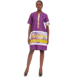 Talab Dress – Knee-Length Adire & Senator Fabric Fusion